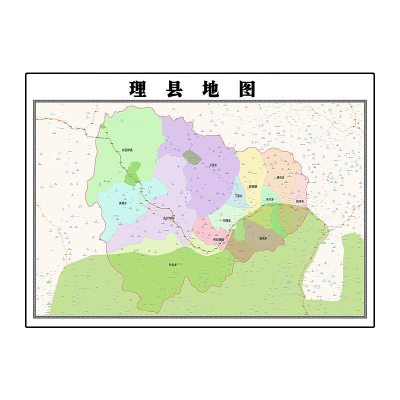 理县地图1.1m四川省阿坝藏族羌族自治州彩色行政交通办公装饰画 不覆膜