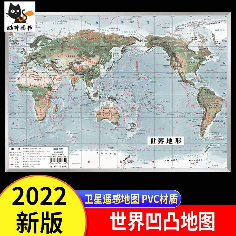 2023新3D立体中国世界精雕凹凸立体地形图可触摸海拔三维地貌 【1张】世界凹凸地图
