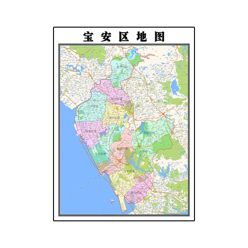 宝安区地图1.1m深圳市广东省高清防水彩色行政交通家用办公装饰画 不覆膜