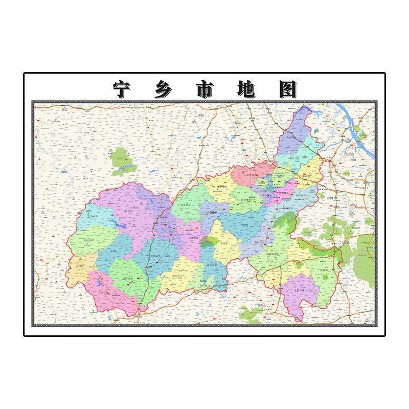 宁乡市地图1.1m长沙市湖南省新版高清贴画会客厅办公背景墙装饰画 覆膜