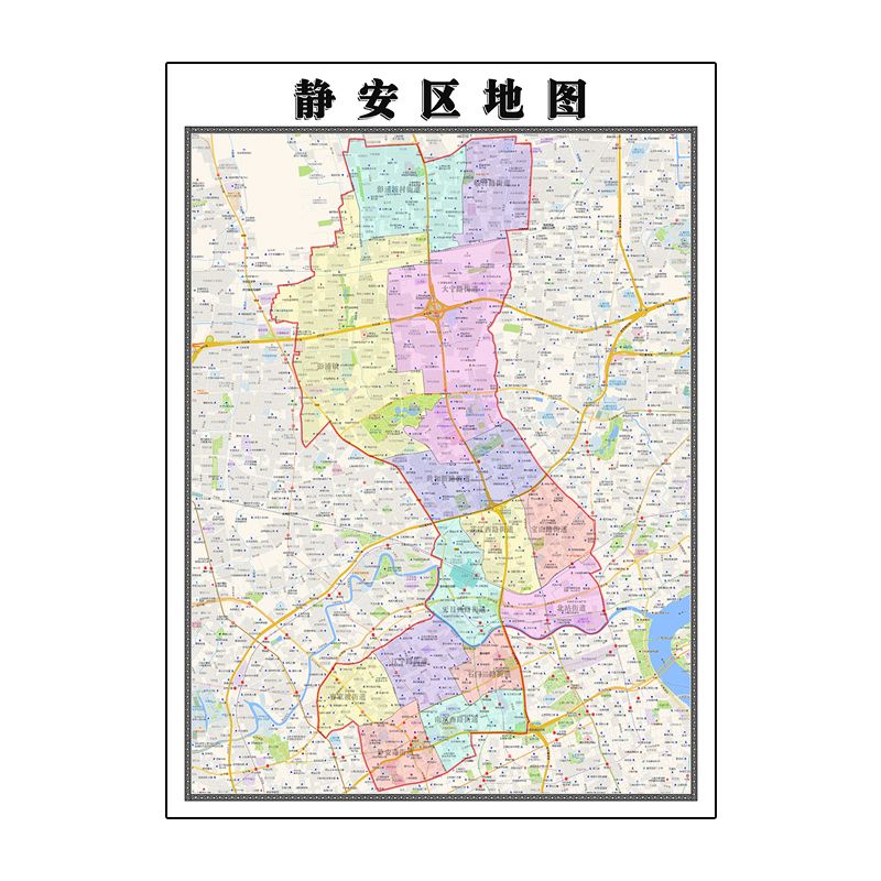 静安区地图1.1米新版上海市会客厅装饰画书房沙发办公室会议贴画 覆膜