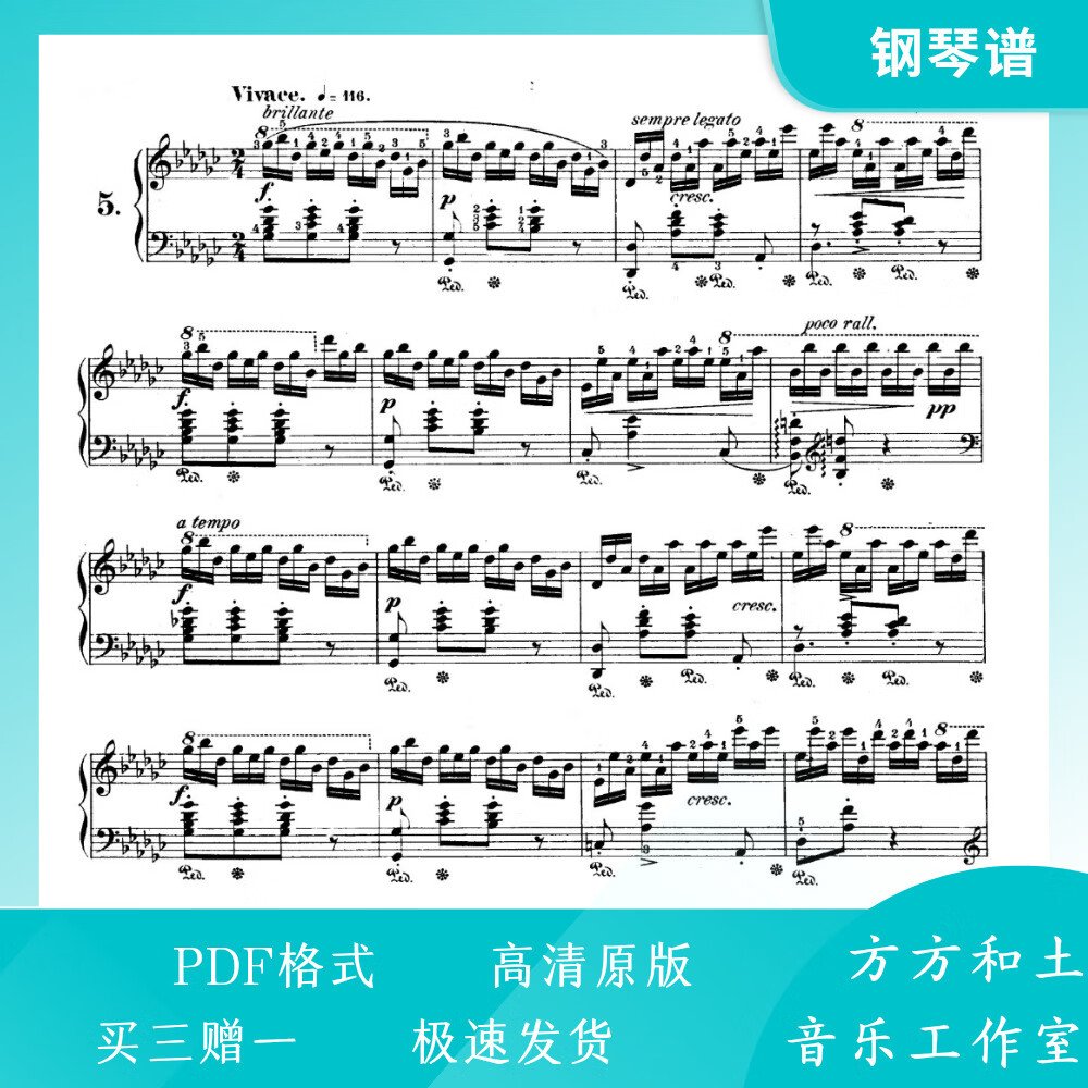 黑键练习曲/降G大调练习曲 肖邦 Op10No5 带指法踏板 版 高清