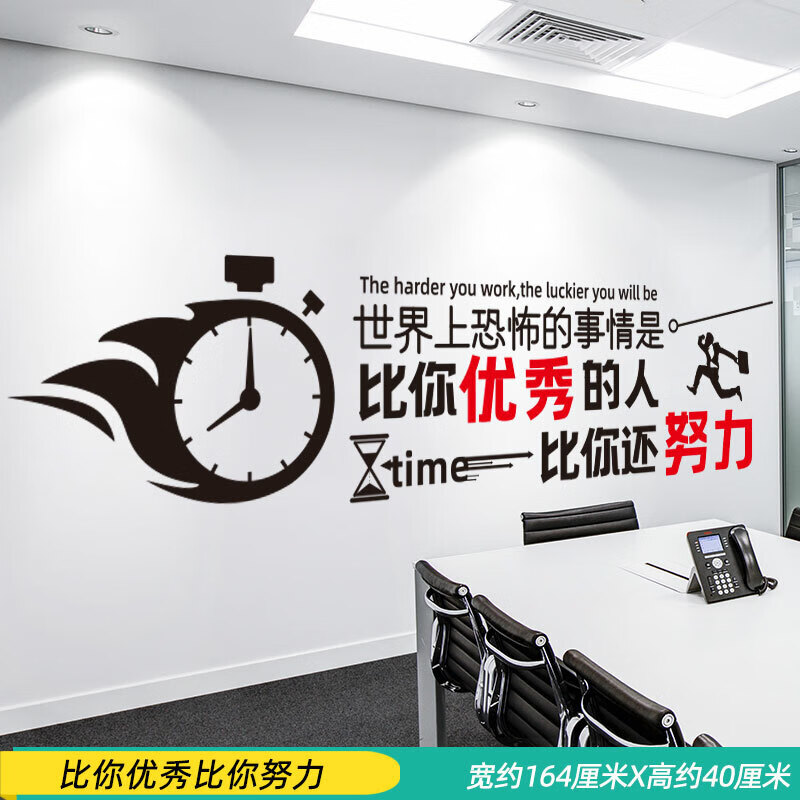 创意企业办公室文化墙面装饰3D立体激励墙贴纸贴画自粘公司励志贴 比你比你努力 大