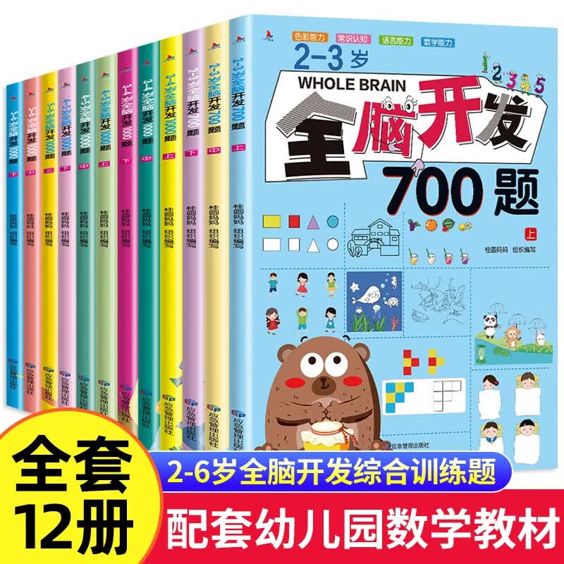 全脑开发2-3岁700题 3-6岁1000题儿童思维训练宝宝左右脑开发婴幼儿早教书籍专注力训练书儿童逻辑思维益智书BEN 【2-6岁】全脑开发全套12册