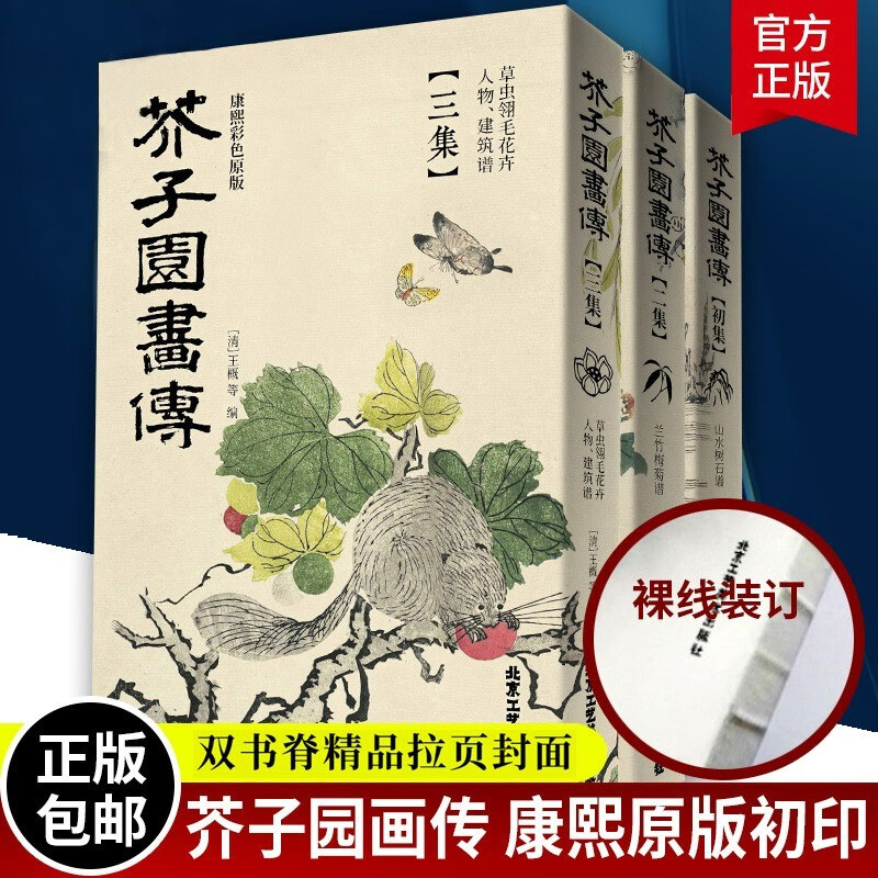 【彩版康熙初刻版】芥子园画传画谱全三本芥子园画谱康熙原版清王概工笔画国画临摹画册山水树石兰竹梅菊虫草翎毛花卉收藏书