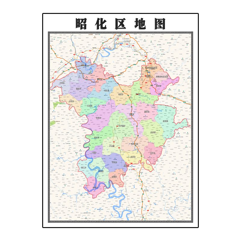 昭化区地图1.1米苏传说广元市高清防水行政交通家用办公室装饰画 不覆膜