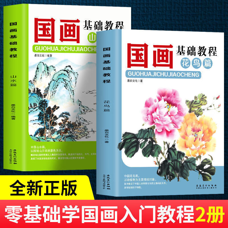 国画基础教材 山水篇花鸟篇 学生成人学水墨国画入门教程绘画书籍 2册国画教程山水篇