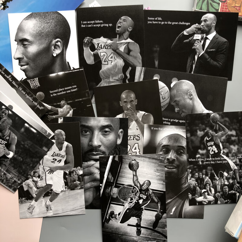 NBA科比纪念明信片湖人美国队职业经典照片永远的24号8号10号 30张科比明信片黑白款