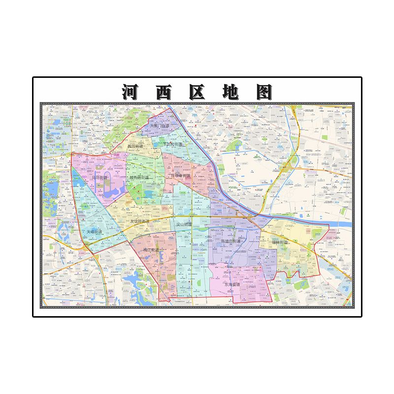 河西区地图1.1米天津市高清防水可擦拭贴画行政及交通办公装饰画 覆膜