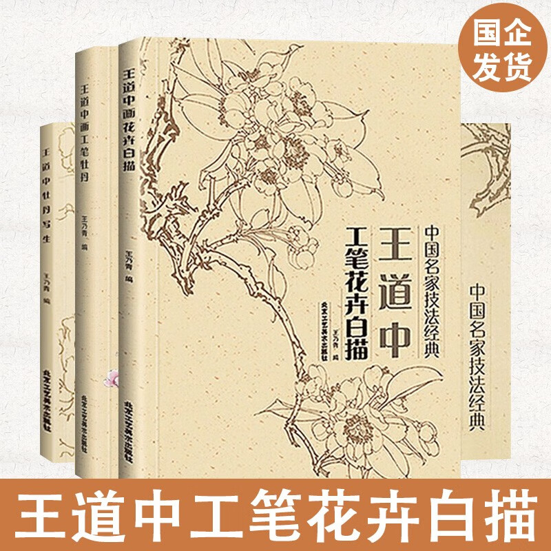 王道中画集 王道中工笔花卉白描 王道中画工笔牡丹 王道中牡丹写生 画家王道中画册 套装 国画艺术包邮