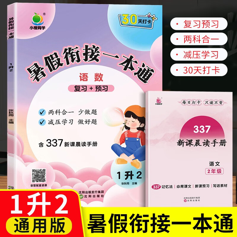 暑假一本通一年级下册暑假作业通用版人教版 暑假衔接一升二语文数学两科合一暑假预习复习30天打卡计划 一升二【语文+数学】 一年级下·通用版