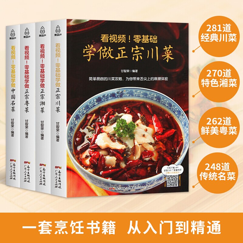 【全4册】看视频！零基础学做正宗川菜湘菜粤菜中国名菜 家常菜川粤湘菜菜谱食谱大全