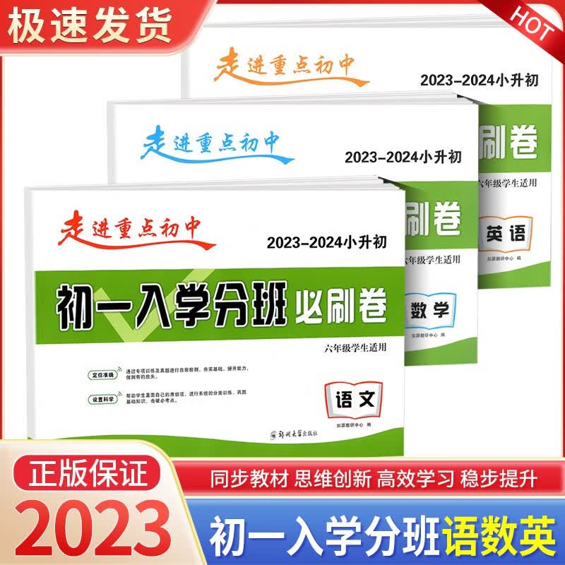 走进重点初中2023小升初 初一入学分班必刷卷语文数学英语升学试题总复习 语文+数学+英语