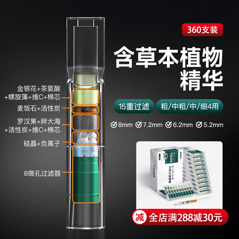 JOYO诤友烟嘴过滤器香烟过滤嘴一次性粗中细三用男士吸烟咀 【15重过滤】【4用一体】360支装