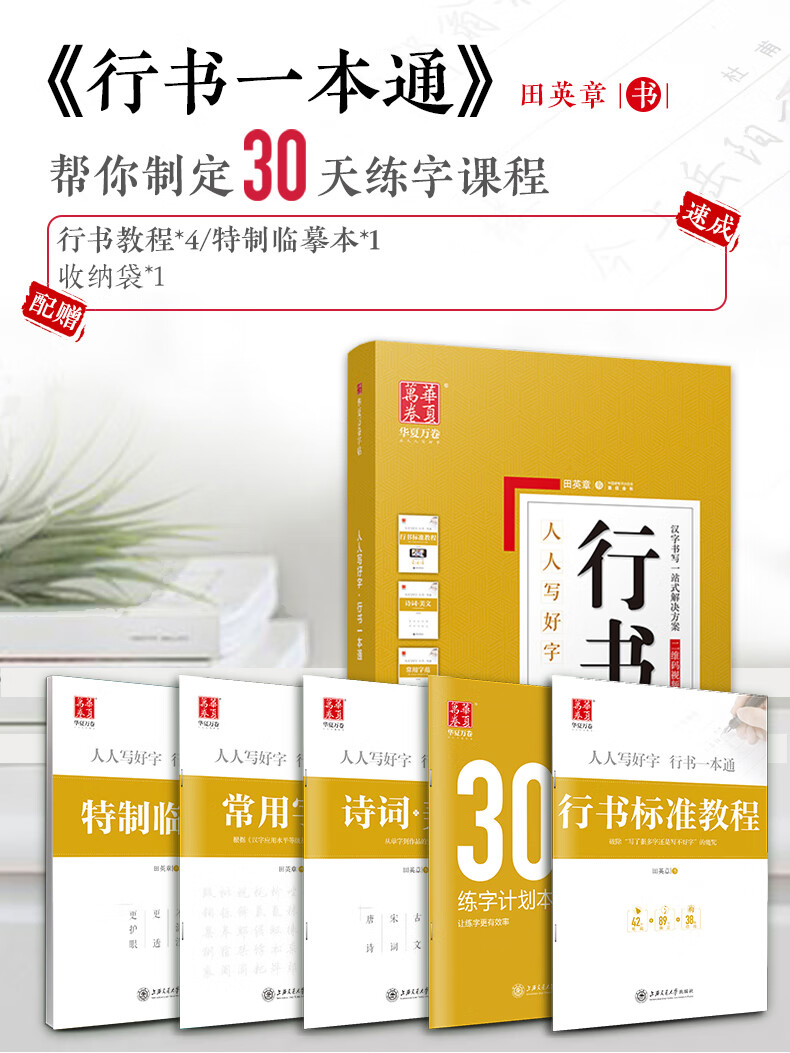 【拍下赠笔】田英章楷书字帖7000常用字+楷书入门成人练字套装共4 行书一本通