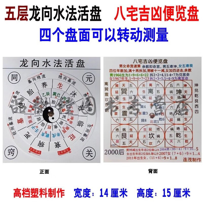 龙向水法活盘 三元三合九运飞星水法八宅吉凶便览盘 男女命宫速算