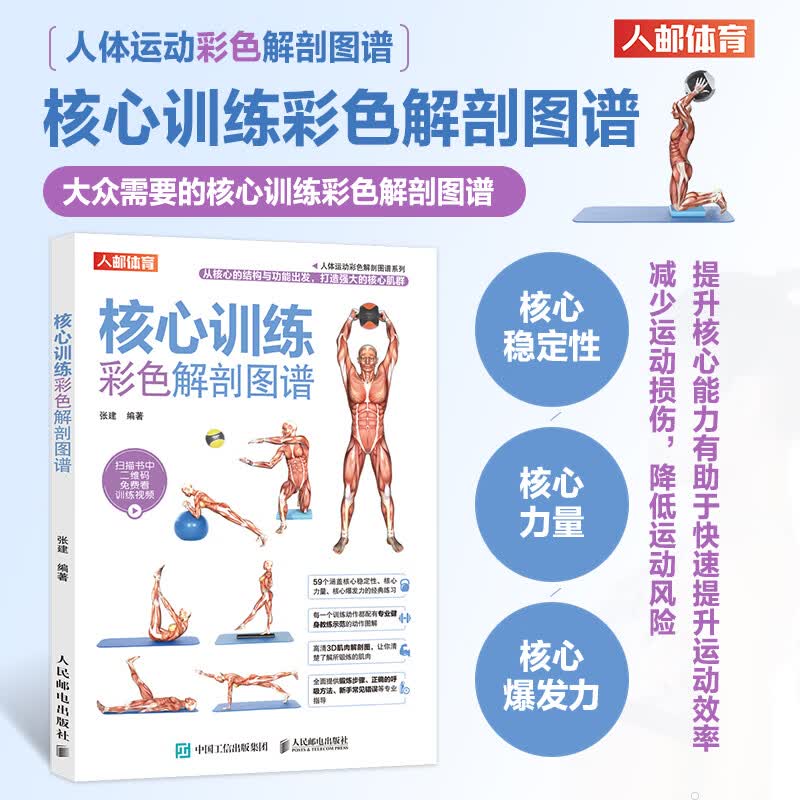 核心训练彩色解剖图谱 健身训练书籍 体能训练与各个专项运动训练中经典的核心练习动作指导 徒手训练 瑞士球、哑铃、药球小器械使用 健身达人 书