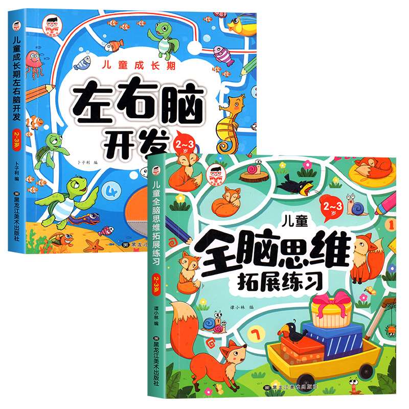儿童全脑开发思维逻辑训练书籍23456岁幼儿左右脑智力大开发早教书三两岁宝宝专注力找不同连线图书幼儿 两本2~3岁全脑思维+左右脑开发
