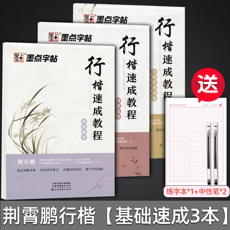 字帖行楷荆霄鹏钢笔练字成年笔画笔顺练习字体漂亮女生硬笔书法初中高中初学者入门套装7天速成大学生男霸气21天墨点临摹练字帖 行楷-【速成教程3本】送练字本+中性笔
