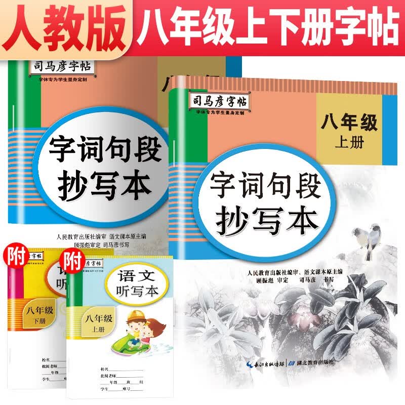 套装2册 字词句段抄写本八年级上册+下册人教版 八年级字帖上册下册 司马彦字帖