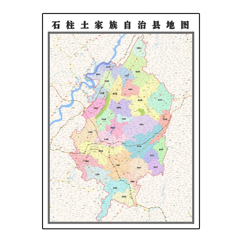 石柱土家族自治县地图1.1米重庆市新版客厅装饰画书房办公室贴画 覆膜