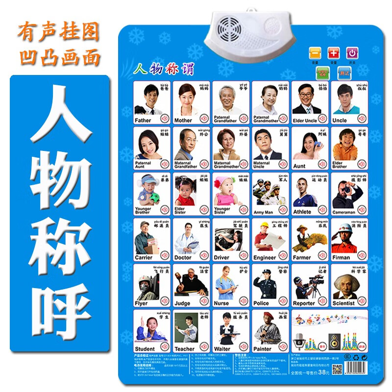 宝宝有声挂图点读发音玩具婴儿童学习卡片人物学数学认汉字数字 人物称呼