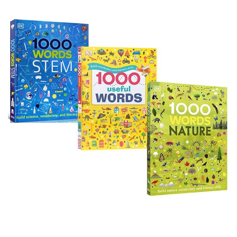 英文原版 DK词典 1000 Useful Words/1000 Words STEM 入门词汇图解认知1000词 精装3册 儿童阅读写作技能提升书 插图词典