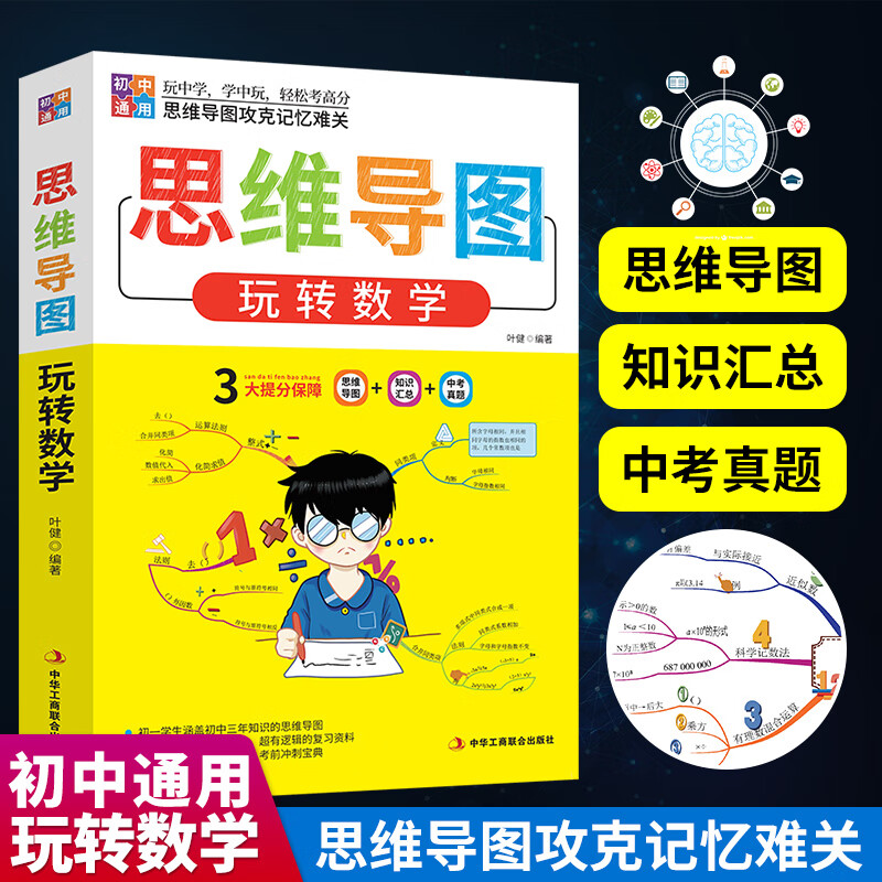 初中生数学思维导图玩转数学七八九年级数学知识大全中学生数学强化训练初中数学解题技巧数学知识清单应用题 思维导图玩转数学 初中通用