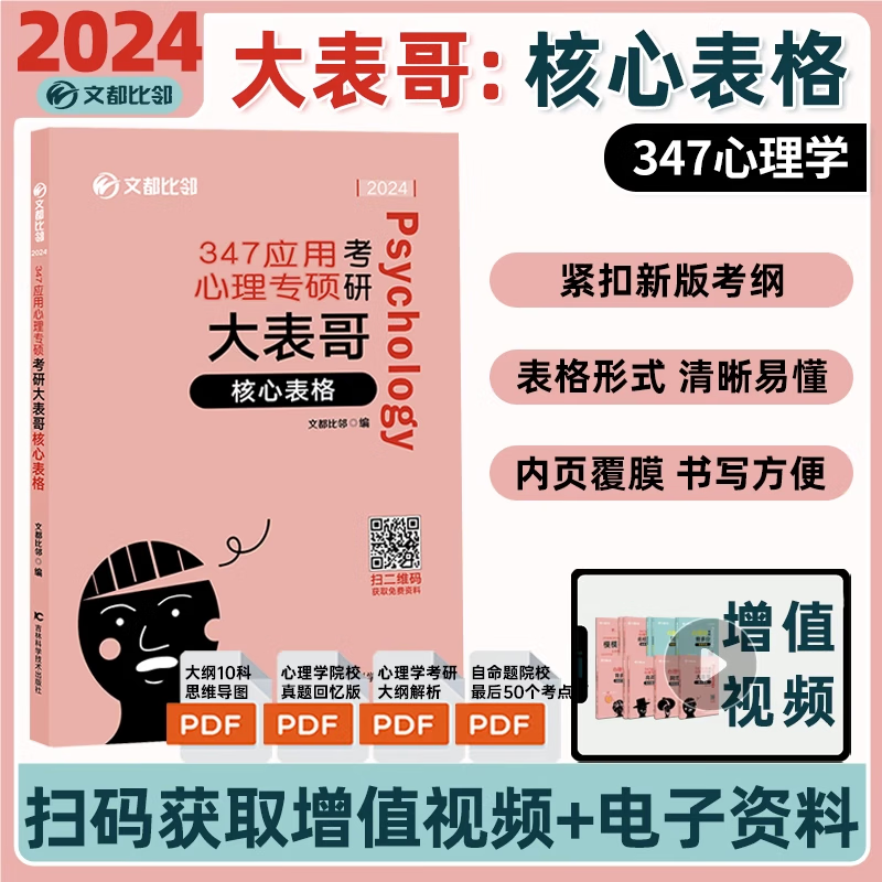 【现货先发】2024文都比邻347应用心理学专业综合心理学考研历年真题名家详解+高而基知识精讲+背多分+阿范题刷题宝典+模模答可搭真题实战闪背图四套卷 比邻347大表哥：核心表格
