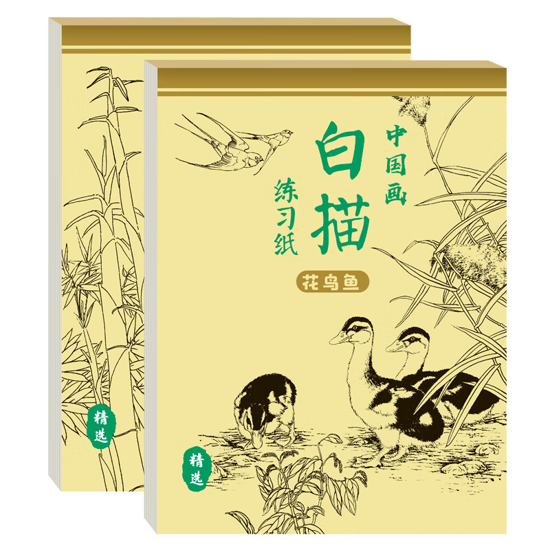 中国画白描入门篇 国画临摹画册 线描画册临摹儿童手绘描摹本绘画本 素描本【花鸟鱼+梅兰竹菊】2本套餐价 无规格