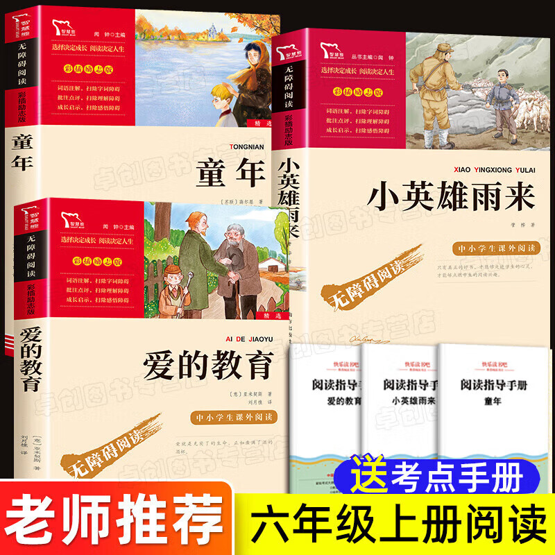 正规爱的教育小英雄雨来童年书高尔基原著六年级上册必读课外书 小学生五六年级课外阅读书籍6上学期快乐读书吧经典书目人教版 【送考点手册】六年级上册必读 全3册