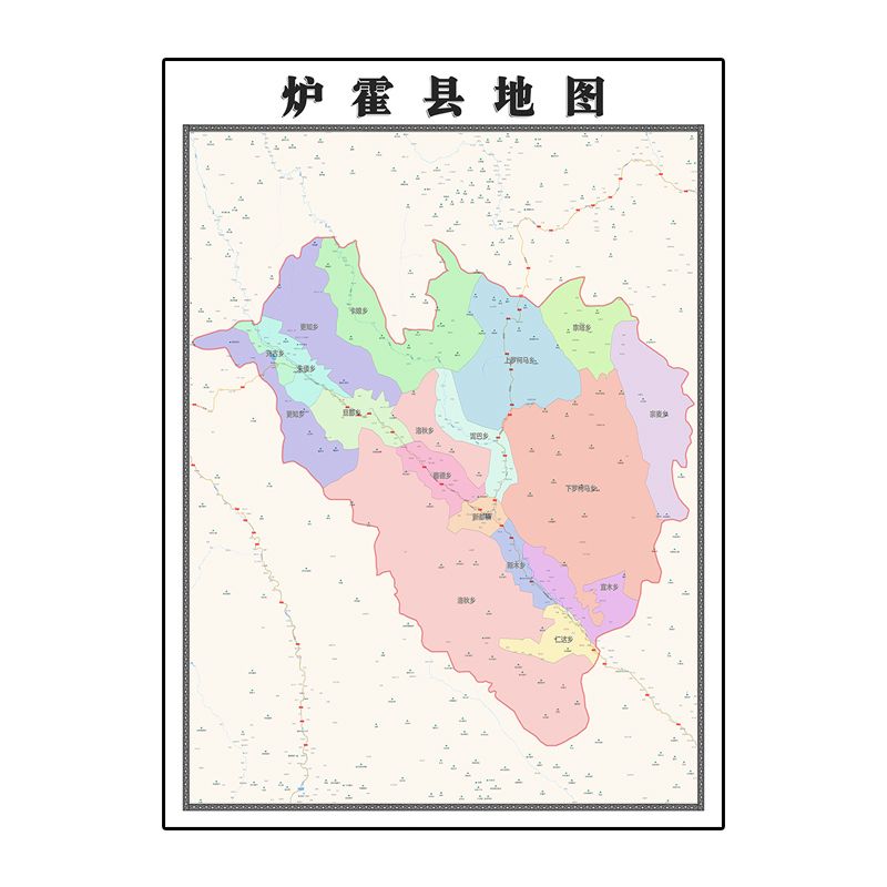 炉霍县地图1.1米四川省甘孜藏族自治州防水新版行政办公装饰画 不覆膜