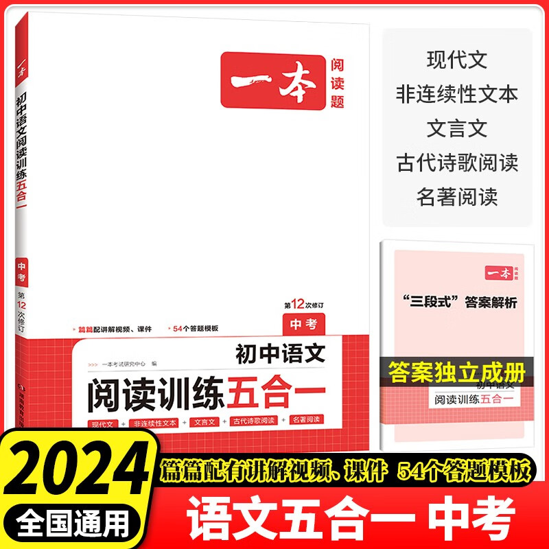 2024版一本初中语文阅读训练五合一现代文非连续性文本文言文古诗鉴赏名著阅读七年级八年级中考 一本初中语文阅读训练五合一 中考