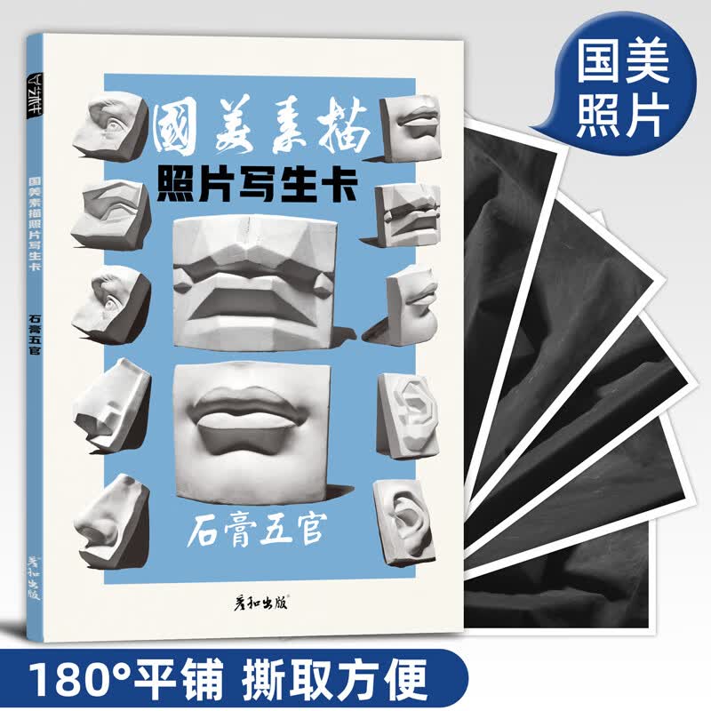 国美素描照片写生卡石膏五官切面多角度范本雕塑结构高清摄影48页实物教材临摹画册现场实拍美术生艺考单个图