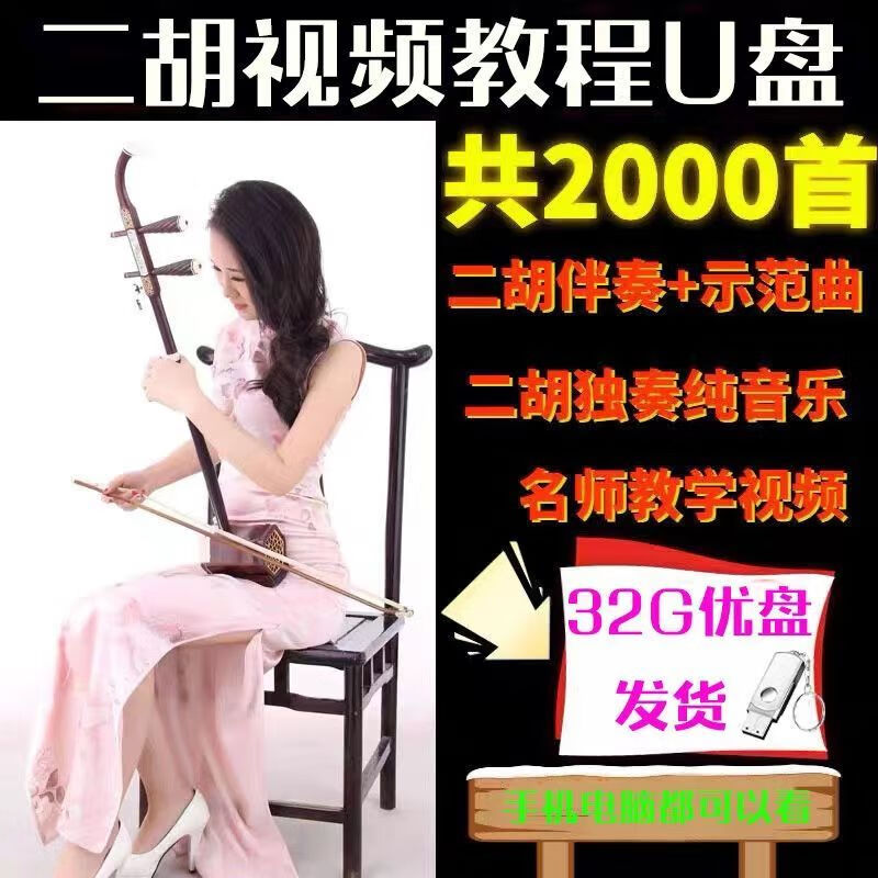 二胡教程全套U盘内存卡64G零基础入门到精通视频MP4全套二胡教材 32G 二胡教程1-15目录
