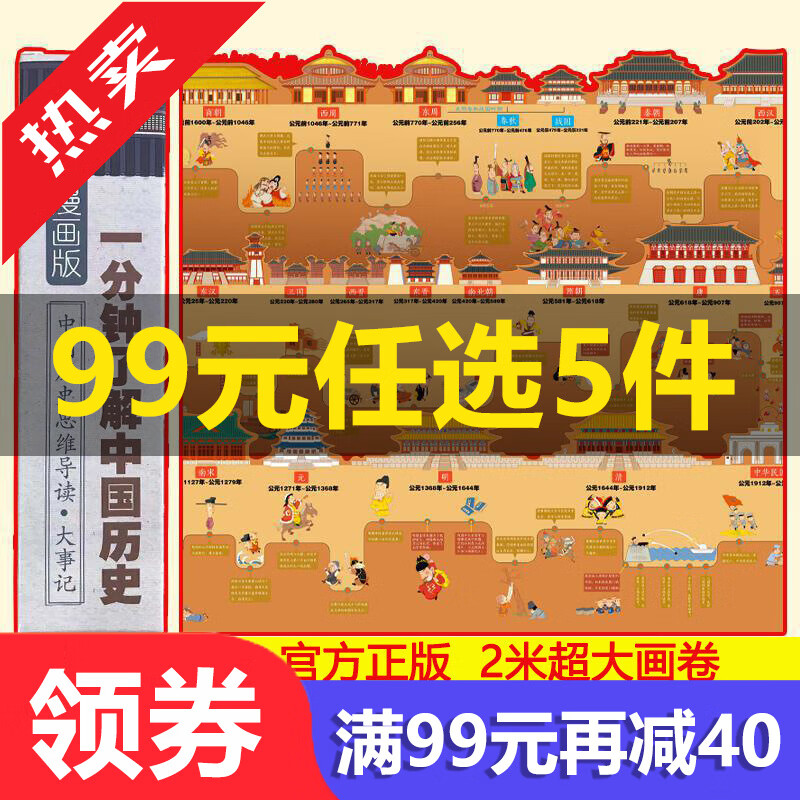 【99元选5件】抖音同款中国历史思维导读漫画版一分钟了解历史大事迹画卷
