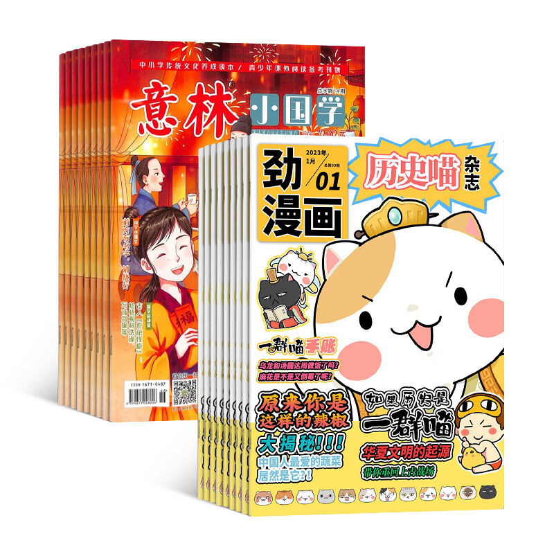 历史喵（1年共12期）+意林小国学（1年共12期）组合杂志订阅 2023年10月起订 历史启蒙培养 历史兴趣漫画读物 青少年课外阅读 6-12-15岁少儿阅读 杂志铺假如如果历史是一群喵