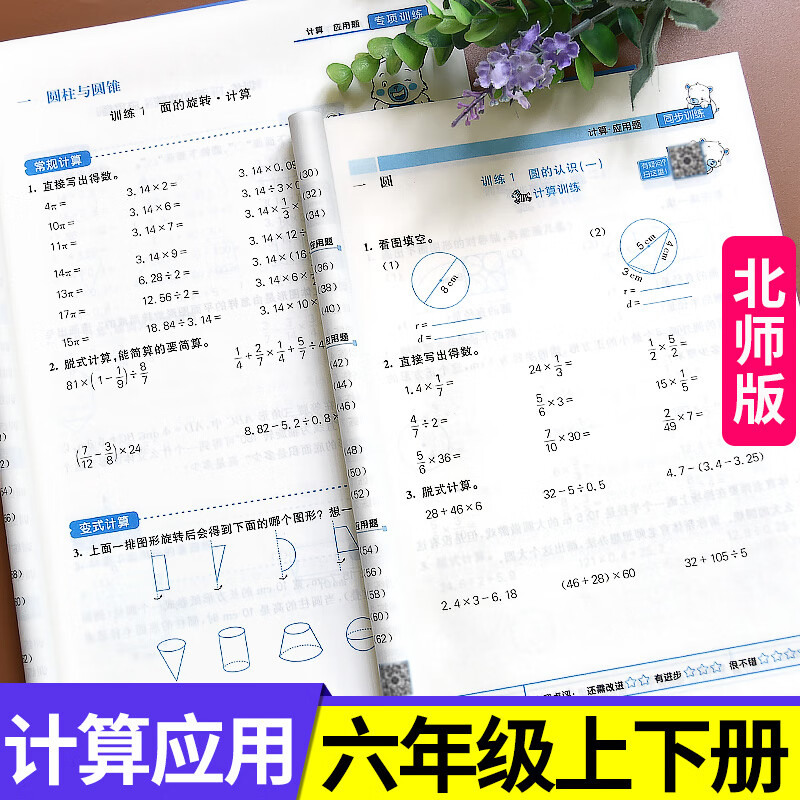 六年级数学上册计算加十应用题强化训练练习册北师大版小学6上口算题卡天天练分数乘法除法混合运算与脱式解 六年级上下册计算应用题【北师版】