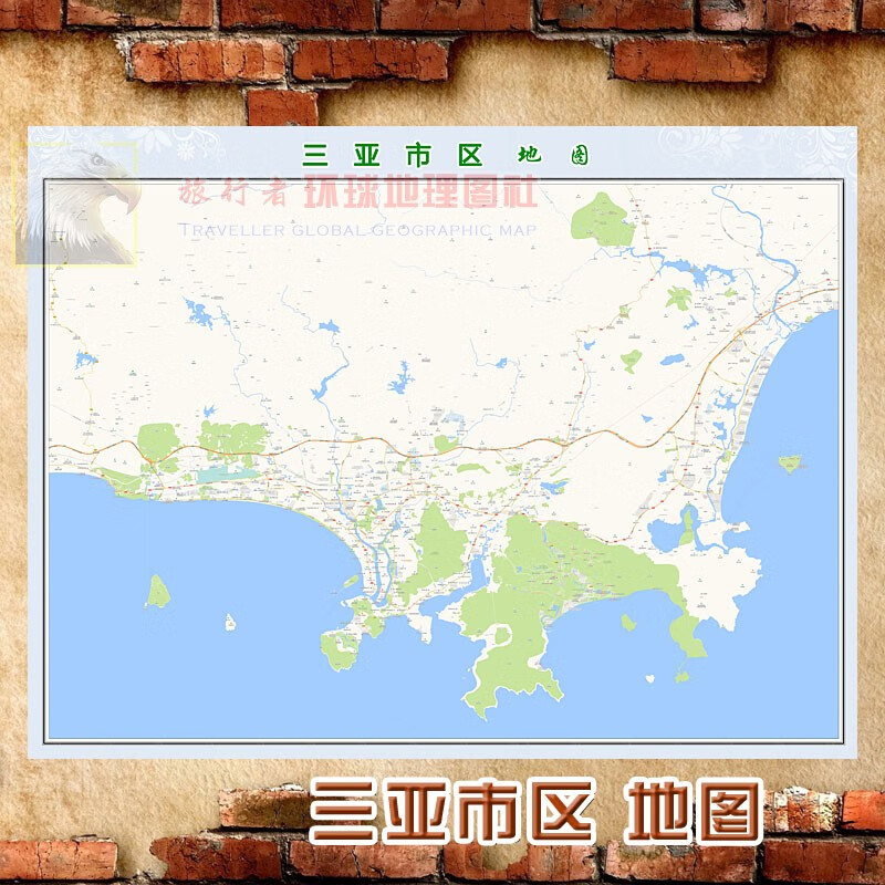 超大巨幅 三亚市区地图墙贴定做 城市城区海报2023新版装饰画芯 三亚市区地图 防水化纤油画布105*140（较大、推荐）单幅张贴