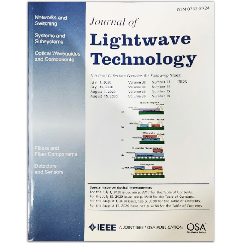 【单期可选】IEEE-OSA Journal of Lightwave Technology IEE 2020年8月刊