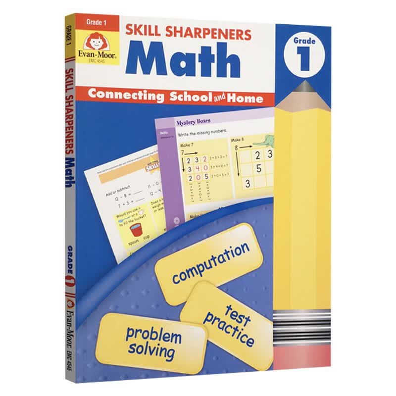 一年级数学技巧 Skill Sharpeners Math Grade 1 美国加州教辅英文原版系列 小学生英语学习 课外家庭练习册 Evan Moor