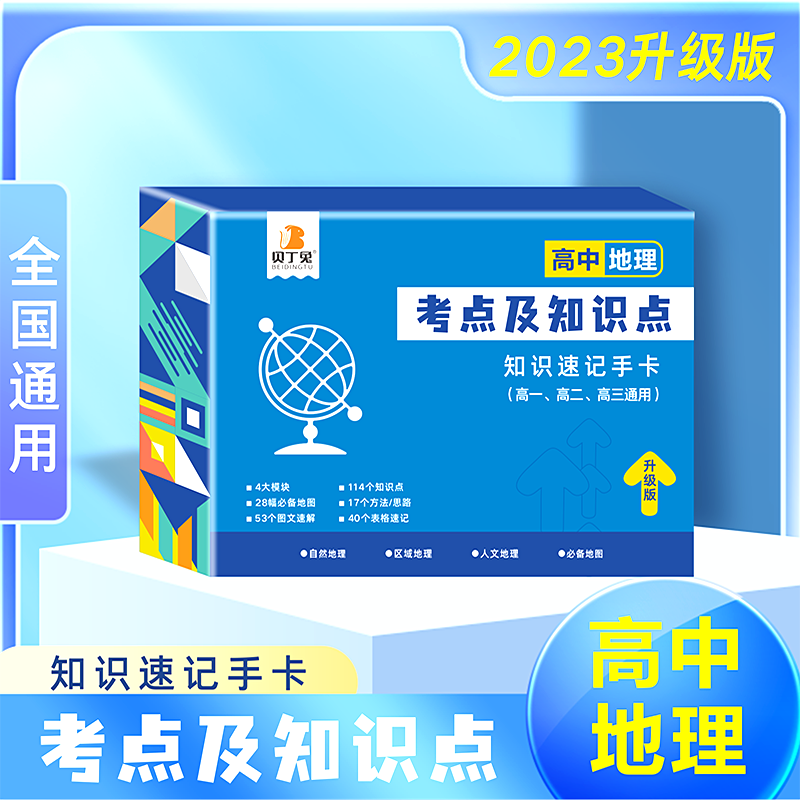 贝丁兔高中地理考点及公式知识速记手卡 2023新版人教版通用 高中基础知识点速记卡片手册 全科9册语文数学英语物理化学生物政治历史地理 高中地理考点及知识点