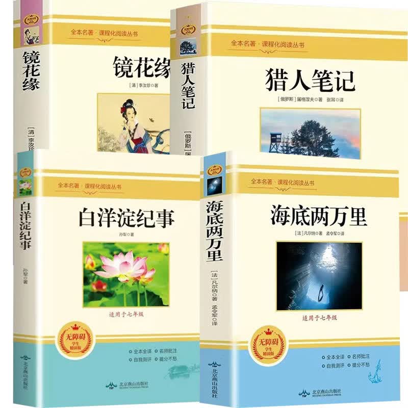 镜花缘+猎人笔记+海底两万里+白洋淀 无颜色 无规格