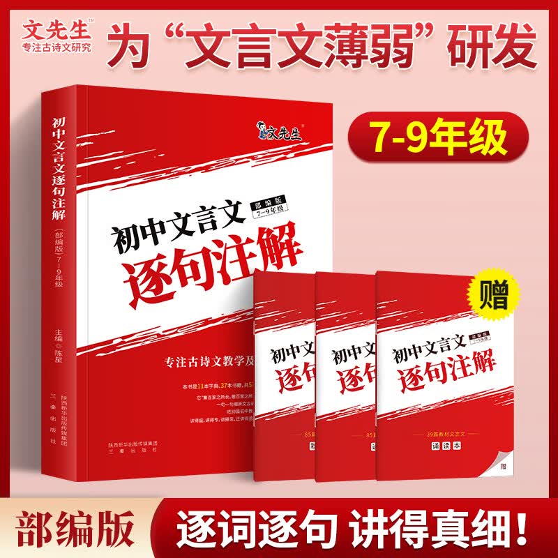 2023新版文先生初中文言文逐句注解解析 七八九年级部编版人教初中全国通用版 初一学生语文文言文全解逐字译 初中文言文逐句注解 初中通用
