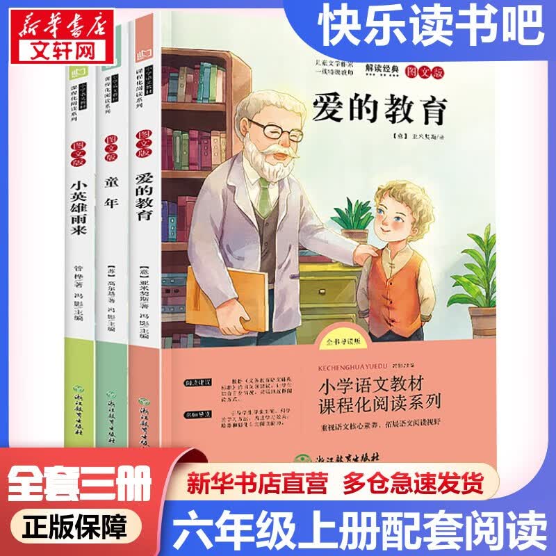 快乐读书吧六年级上册 童年 高尔基+爱的教育+小英雄雨来 小学生读物六年级课外阅读必读书籍书目 全书导读版（全3册）【定价45.4】