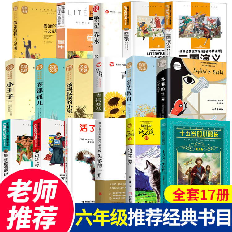 六年级必读课外阅读经典书目全17册失落的一角童年爱的教育繁星春水鲁滨逊漂流记狼王梦十五岁的小船长活了10 六年级课外书【全套17册】