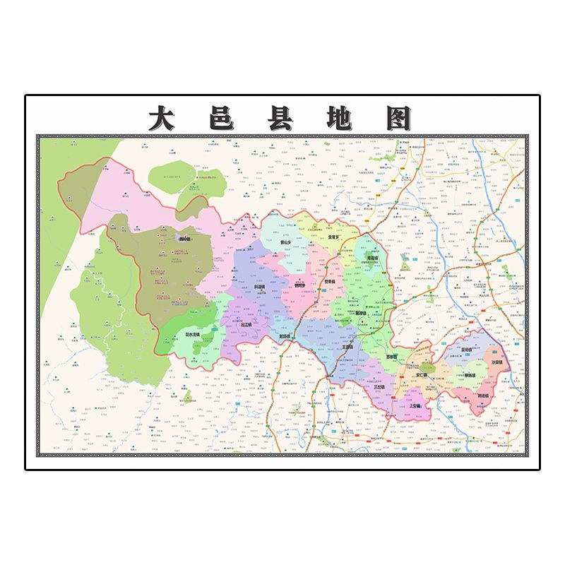 大邑县地图1.1米新版四川省成都市客厅装饰画办公室书房背景贴画 覆膜