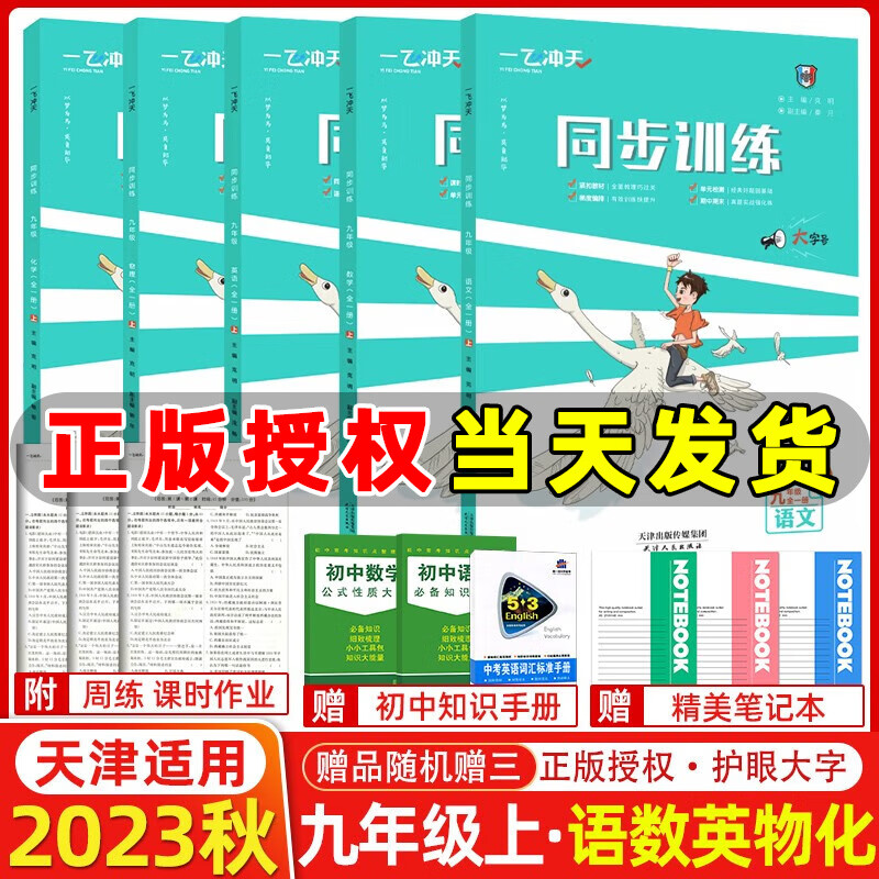 2024版一飞冲天同步训练九年级上册语文数学英语物理化学天津专版全套5本 初三九年级上册课时训练专题训练单元测试卷