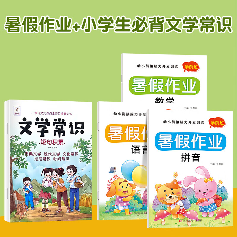 2023幼小衔接暑假作业拼音数学语言幼小衔接一日一练数学拼音练习册幼儿园大班学前班升一年级衔接教材幼升小衔接练习册全套练习题 [3+1|全4册]暑假作业+小学生必