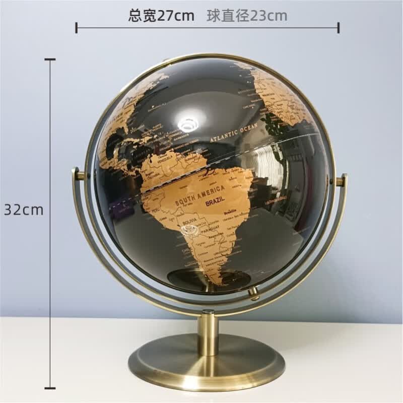 现代轻奢高档地球仪摆件金属简约客厅酒柜办公室书房桌面家居饰品 轻奢地球仪高款 英文版